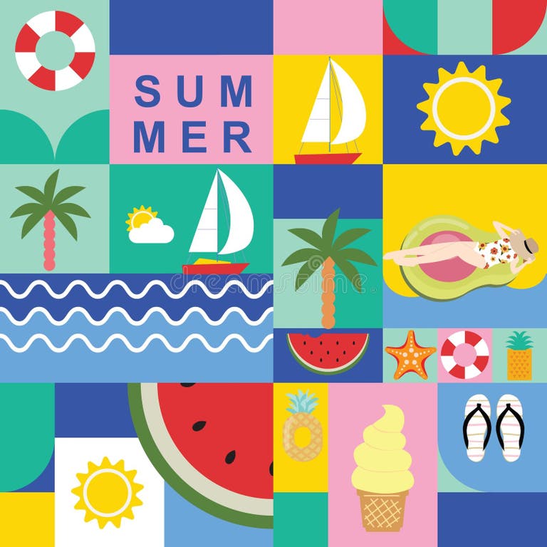 Summer Background with Geometric Style.illustration Vector for Square ...