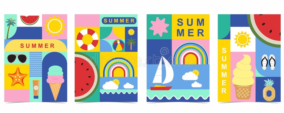 Summer Background with Geometric Style.illustration Vector for A4 ...