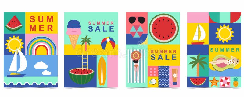 Summer Background with Geometric Style.illustration Vector for A4 ...