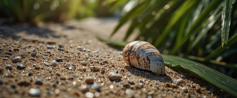 Summer Background with Green Palm Leaf and Shell Beach Texture Copy ...
