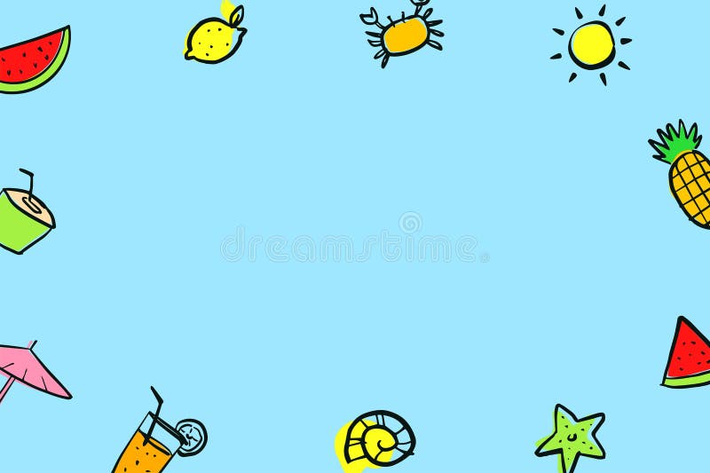 Summer Background Objects Elements with Space for Text. Hand Drawn ...
