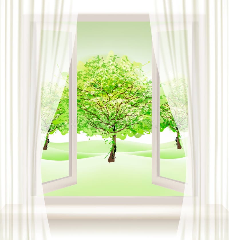 Open Window with Curtains on a Transparent Background. Stock Vector ...
