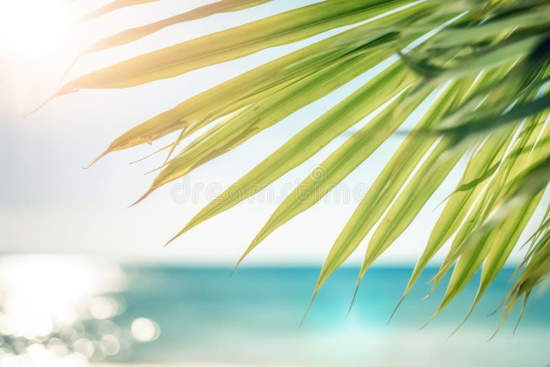 Summer Background. Palm Leaves on Wave Beach. Generative Ai Stock ...