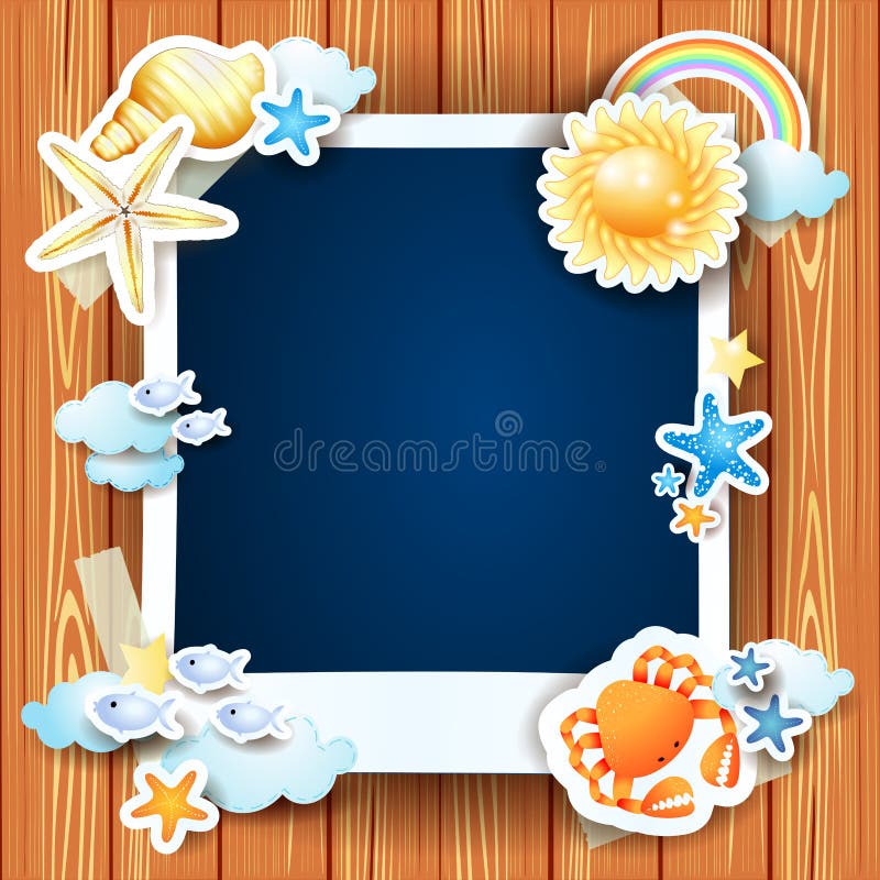 Summer Photo Frame with Seashell and Flowers Stock Vector ...