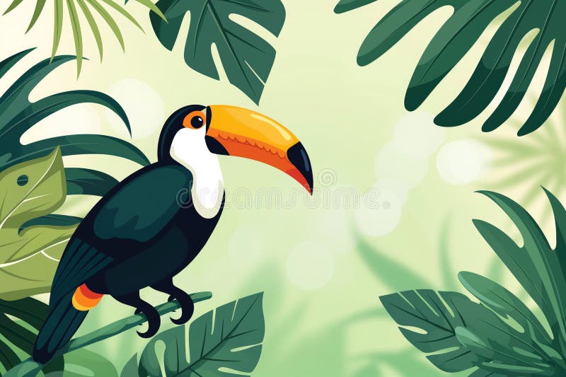 Summer Background. Toucan and Monstera Leaves Stock Illustration ...