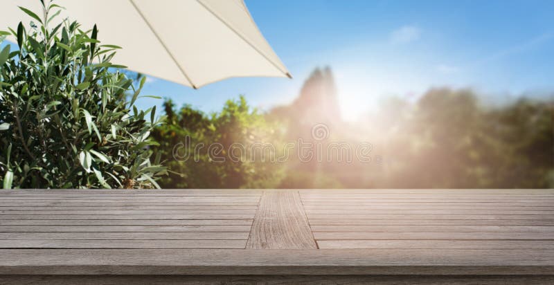 Summer Table on Sea Background Bar Counter Wooden on Ocean with Cloud ...