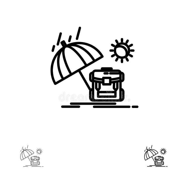 Summer, Backpack, Sun, Season Bold and Thin Black Line Icon Set Stock ...