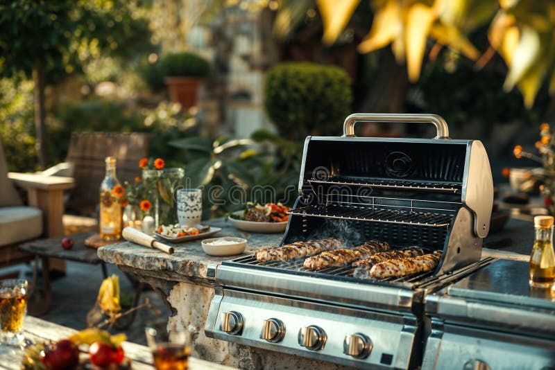 Summer Backyard Barbecue Party Scene Stock Illustration - Illustration ...