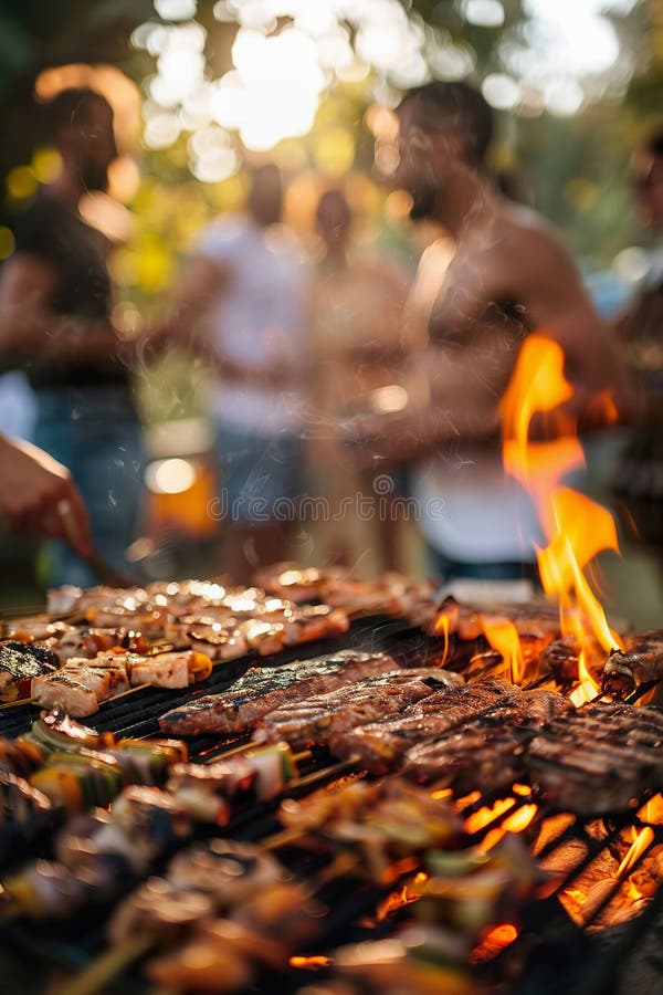 Summer Backyard BBQ Party with Friends Stock Illustration ...