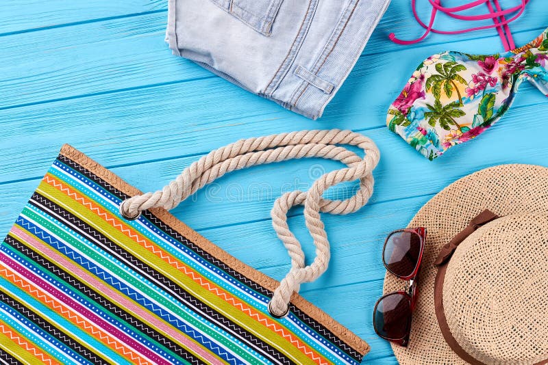 Summer Bag with Beach Items. Stock Image - Image of casual, seaside ...