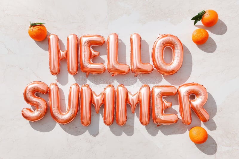 Summer Balloon with Hello Summer Text and Oranges on the Ground, Hello ...