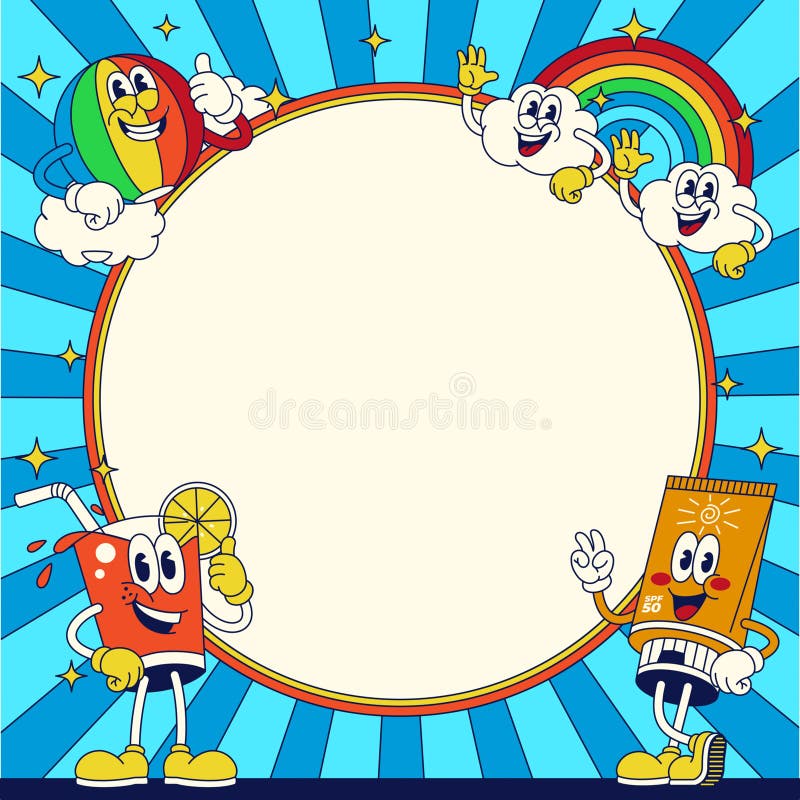 Summer Banner Background with Retro Character Stock Vector ...