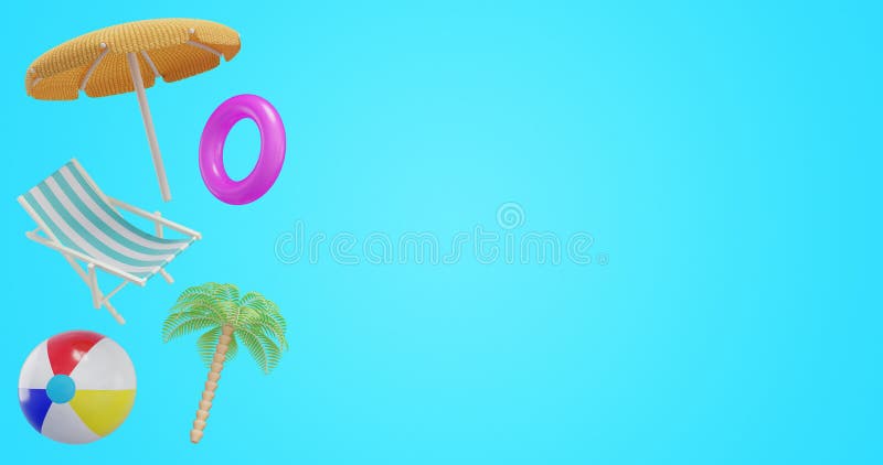 Summer Banner. Umbrella Inflatable Ring Beach Ball Deck Chair Palm Tree ...