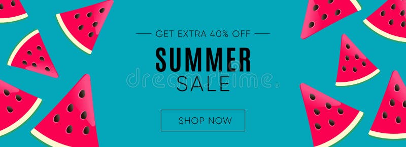 Summer Banner with Watermelon on Blue Background Stock Vector ...