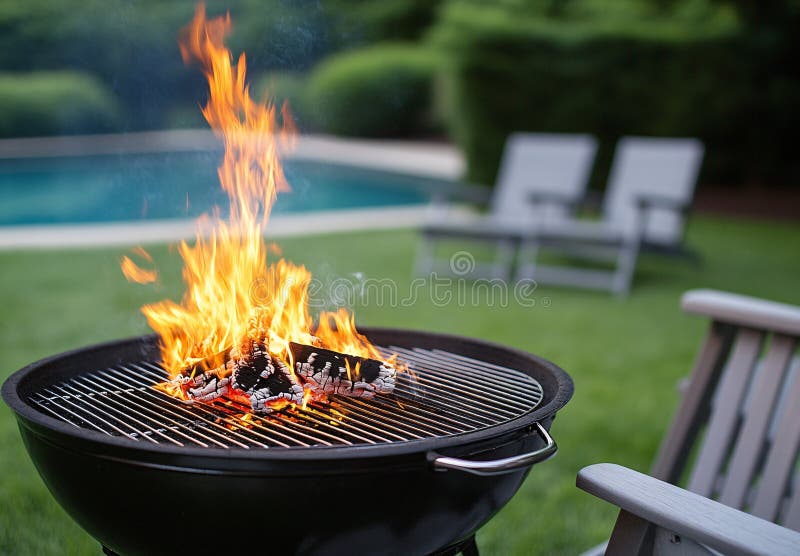 Summer BBQ Backyard Grill Fire Flames High Quality Image Stock ...