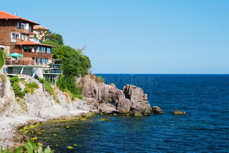 Summer Beach. Deep Blue Sea Stock Image - Image of rocks, ship: 14638875