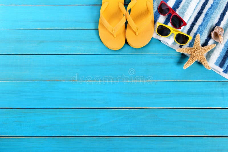 Summer Beach Side Border Background, Sunglasses, Flip Flops, Copy Space ...