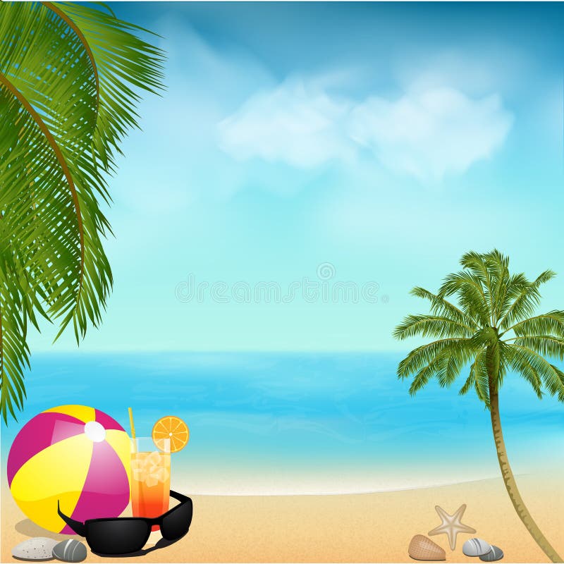 Summer Beach Background with Palms and Ball Stock Illustration ...
