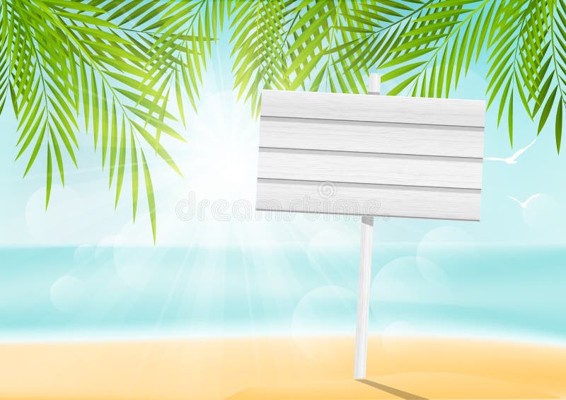Wooden Signboard on Idealistic Tropical Beach Stock Vector ...