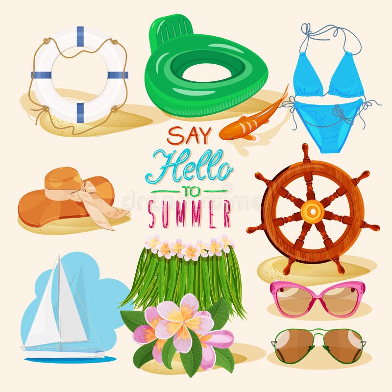 Summer Beach Background with Travel Objects Stock Vector - Illustration ...
