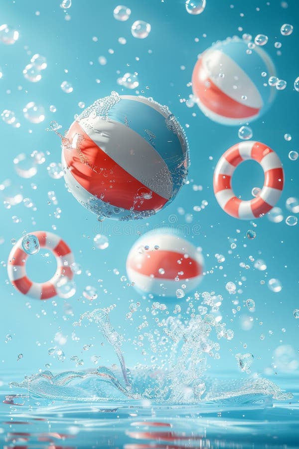 Summer Beach Balls Splashing in Water Stock Photo - Image of float ...