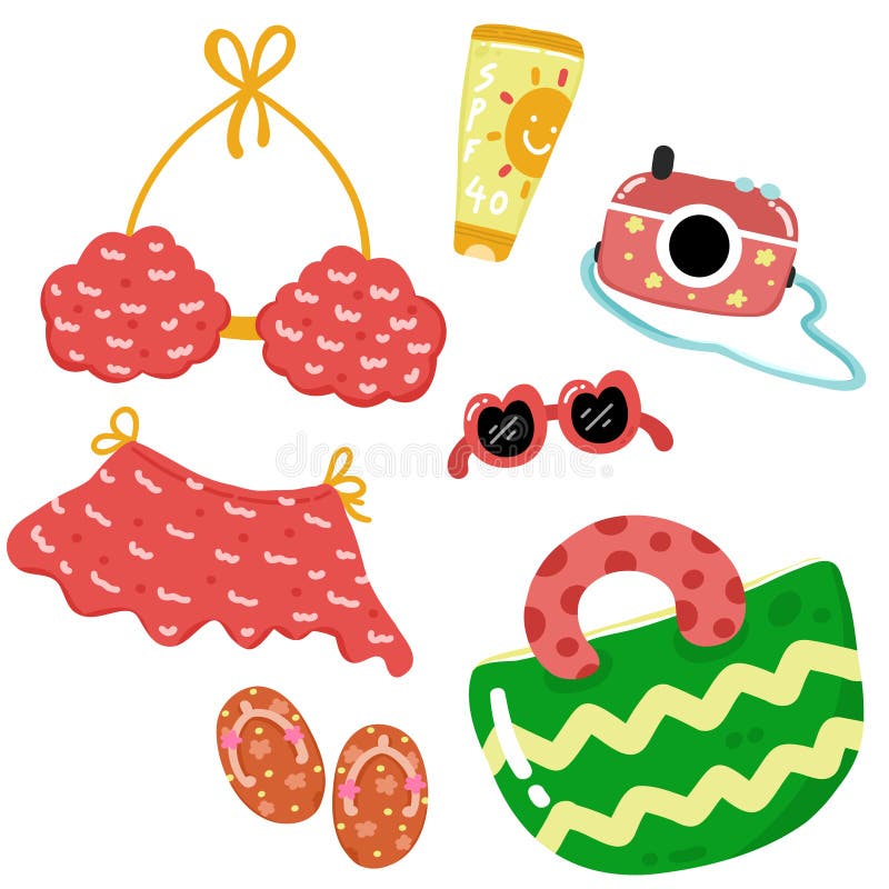 Summer and Beach Clip Art Set Elements Illustration Stock Vector ...