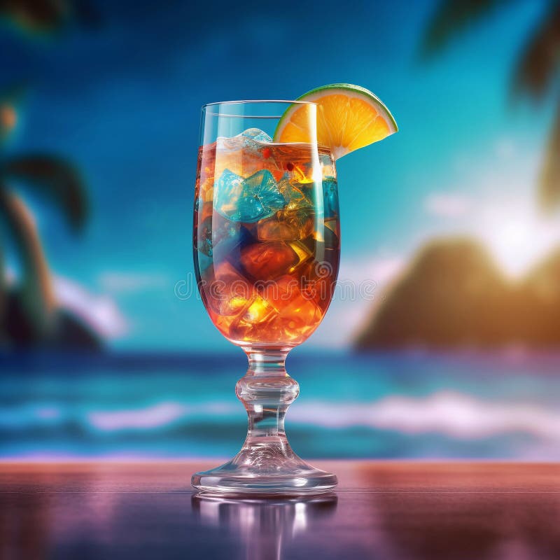 Summer Beach Cocktail Hyperrealistic Stock Illustration - Illustration ...
