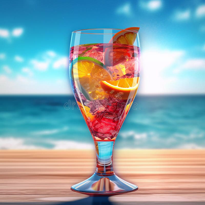 Summer Beach Cocktail Hyperrealistic Stock Illustration - Illustration ...