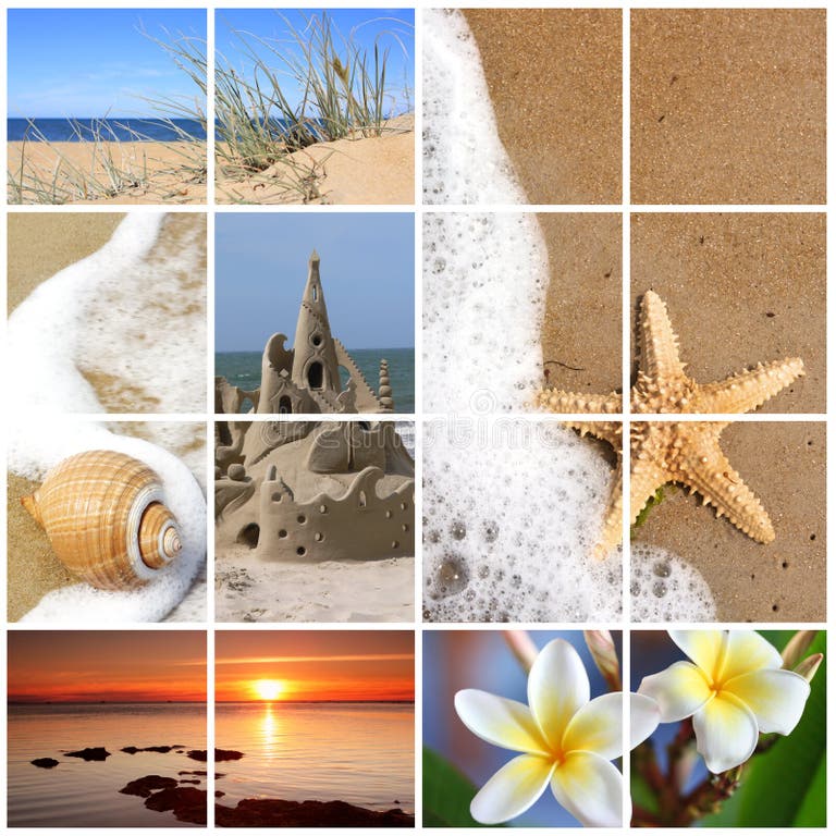 Summer Beach Collage stock photo. Image of reeds, beach - 4107518