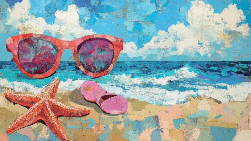 Summer Beach Collage with Pink Sunglasses and Starfish Stock ...