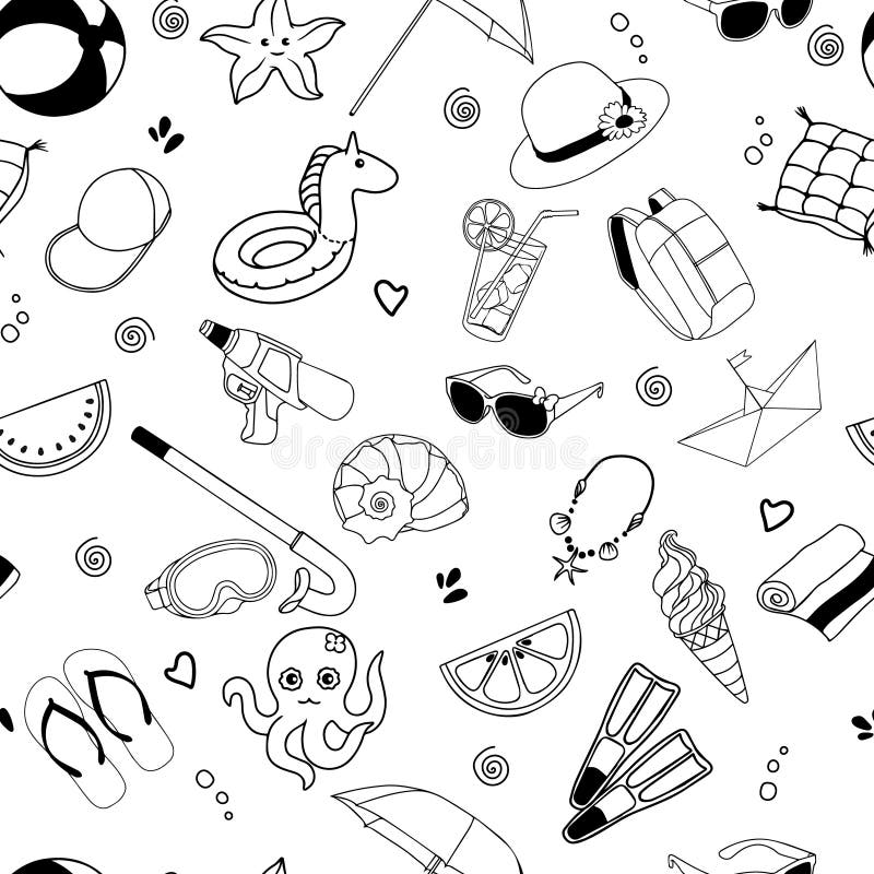 Beach Doodles Black White Stock Illustrations – 482 Beach Doodles Black White Stock ...