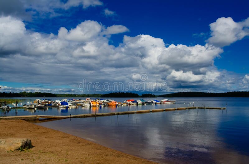 Summer beach at lakeside stock image. Image of boat, horizon - 3055647