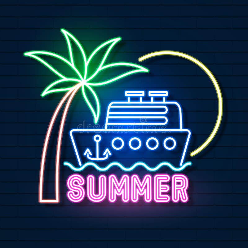 Summer Beach Neon Sign. Neon Sign, Bright Signboard Stock Vector ...