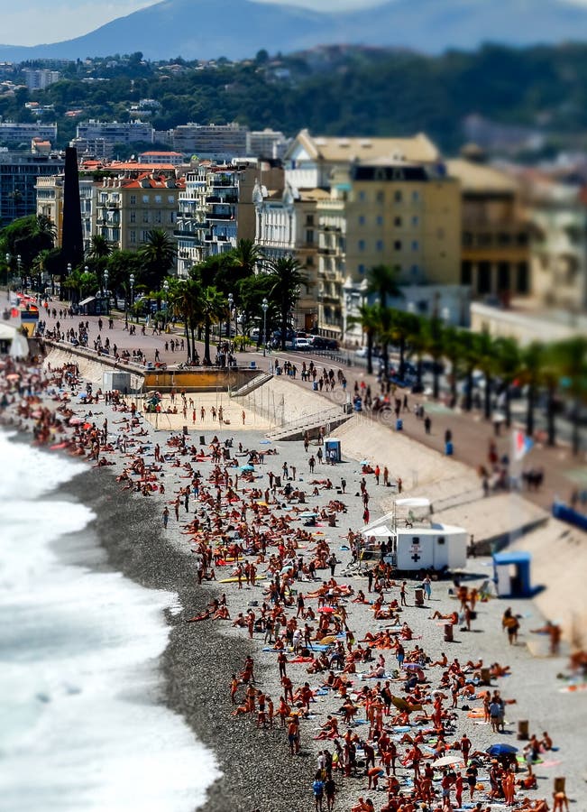 Summer Beach in Nice, Overview from High Point Stock Photo - Image of ...