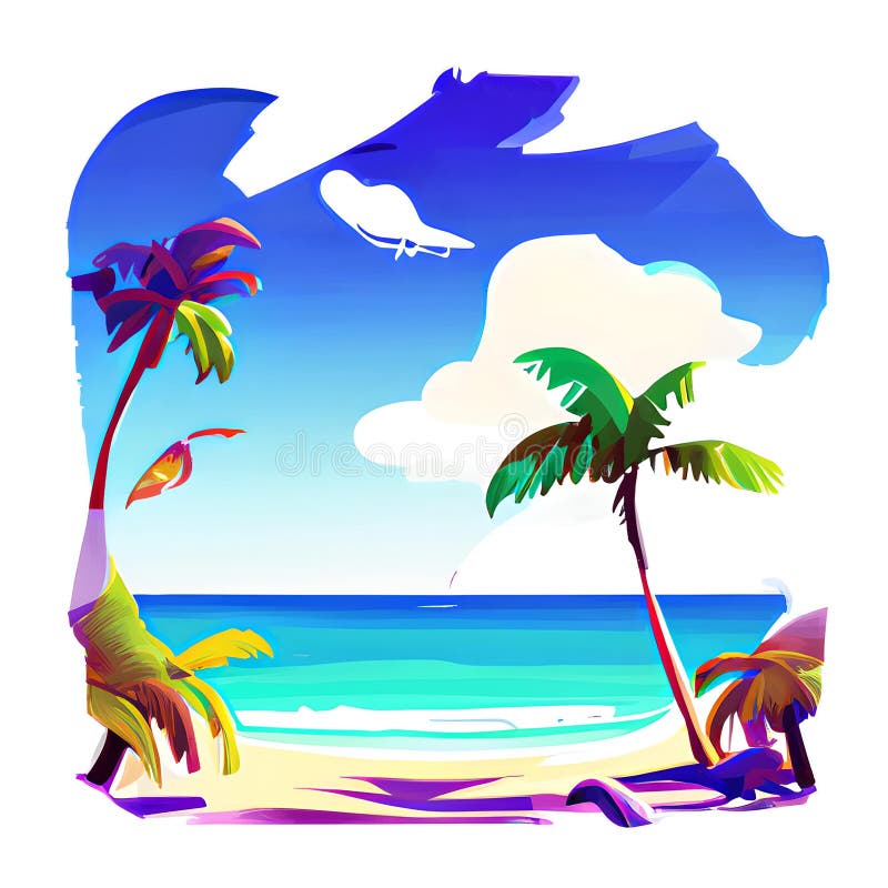 Summer Beach with Palm Tree. Generative AI Stock Illustration ...