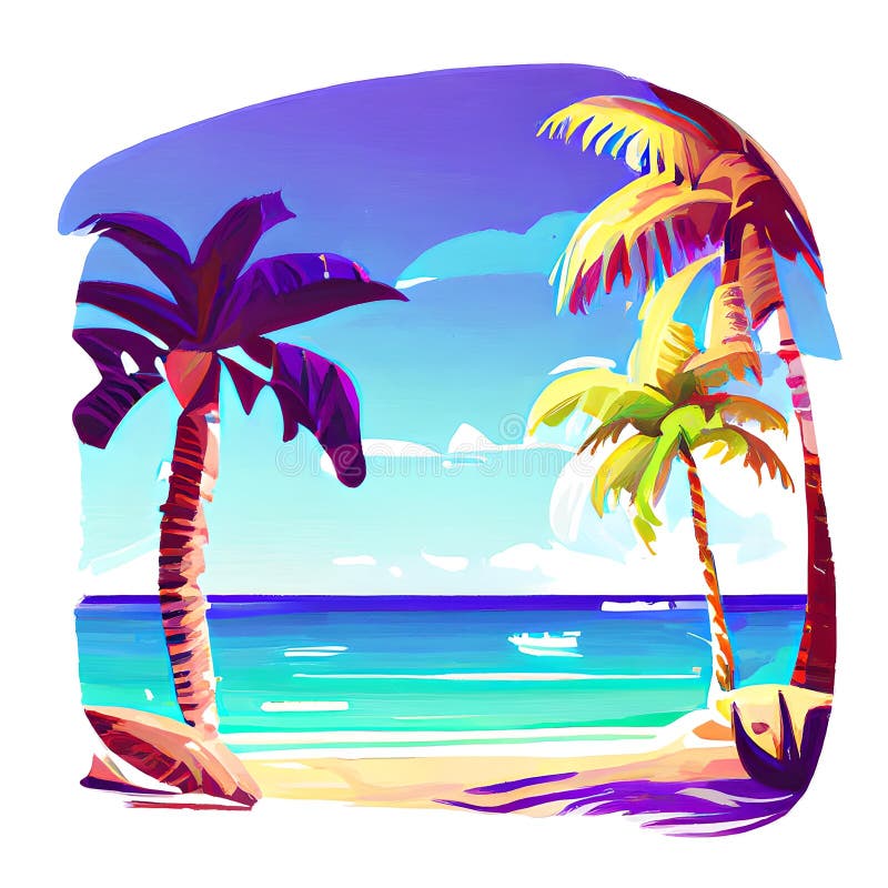 Summer Beach with Palm Tree. Generative AI Stock Illustration ...