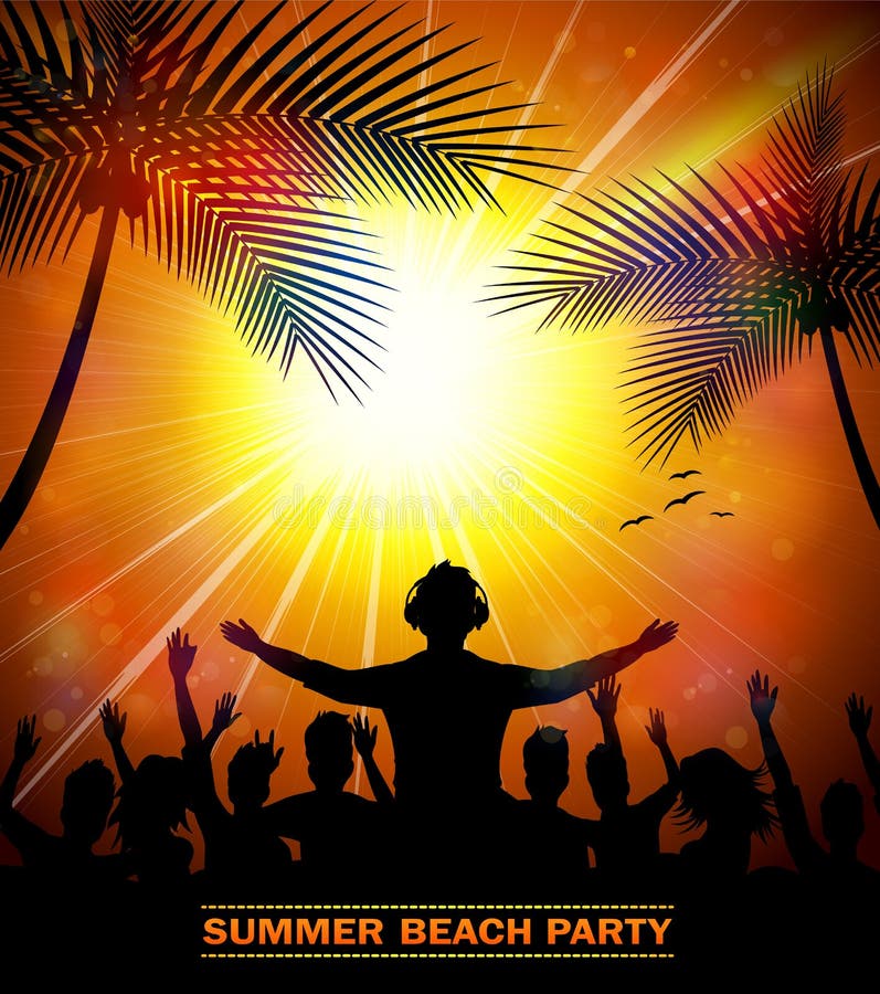 Summer Beach Party with Dance Silhouettes Stock Vector - Illustration ...