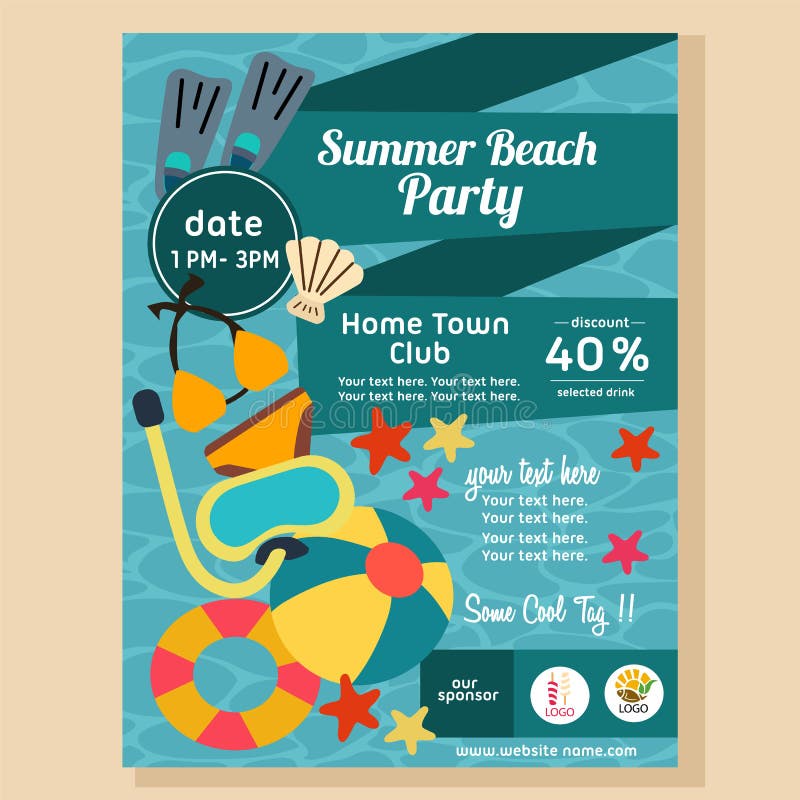 Summer Beach Party Holiday Poster Flat Style Stock Vector ...