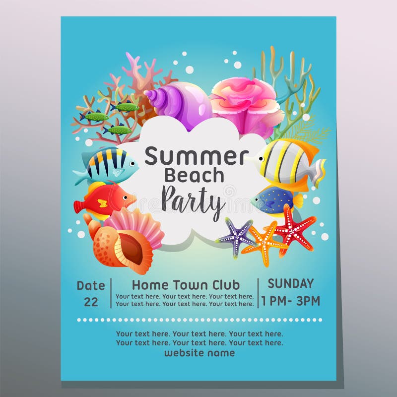 Summer Beach Party Under the Sea Holiday Poster Stock Vector ...