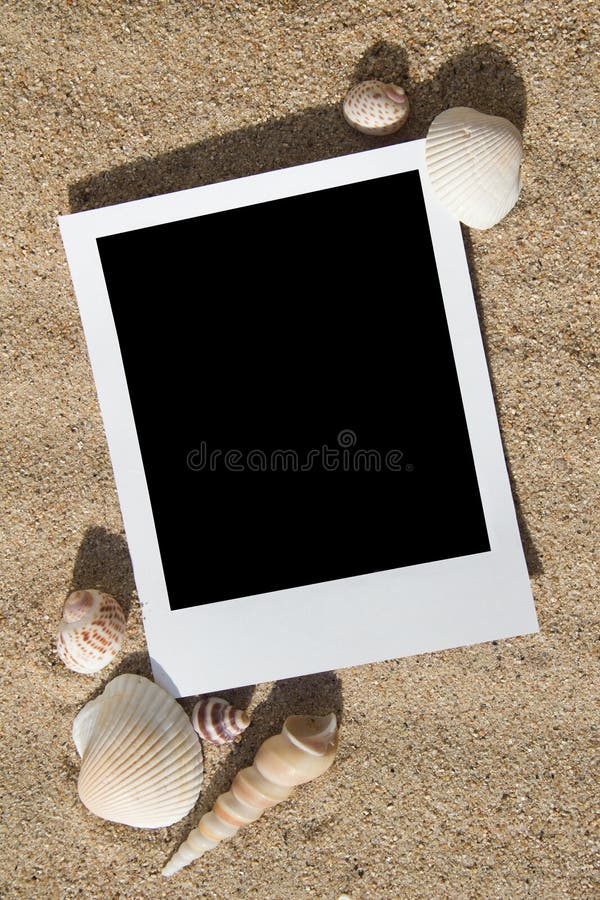 Blank Photograph Memory Pictures on Sand Stock Image - Image of lake ...
