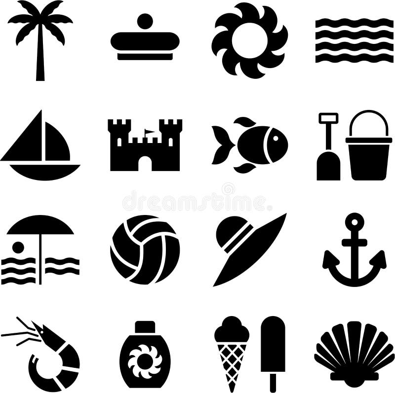 Summer and Beach Pictograms Stock Vector - Illustration of sign, bucket ...