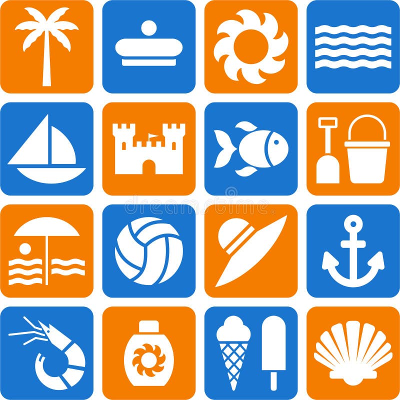 Summer and Beach Pictograms Stock Vector - Illustration of sunbathing ...