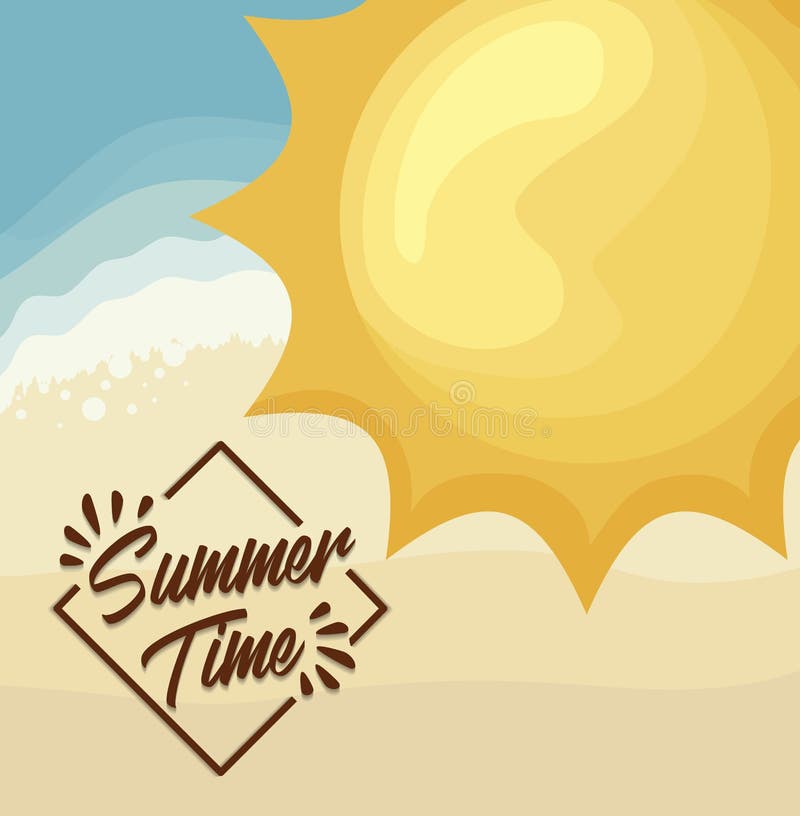 Summer Beach Poster with Sun Stock Illustration - Illustration of sunny ...