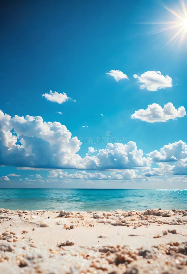 Summer Beach Scene with Bright Sunny Sky Stock Illustration ...