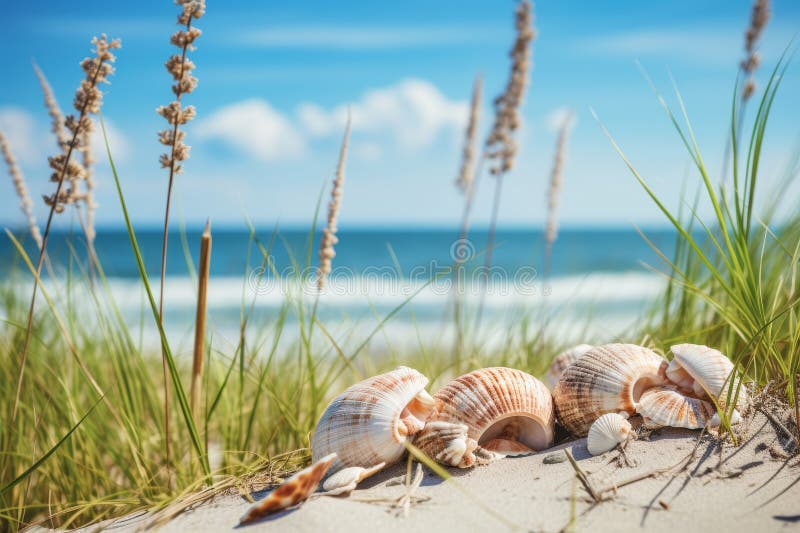 Summer Beach Scene with Sand Dune and Seashell Fragments Providing ...