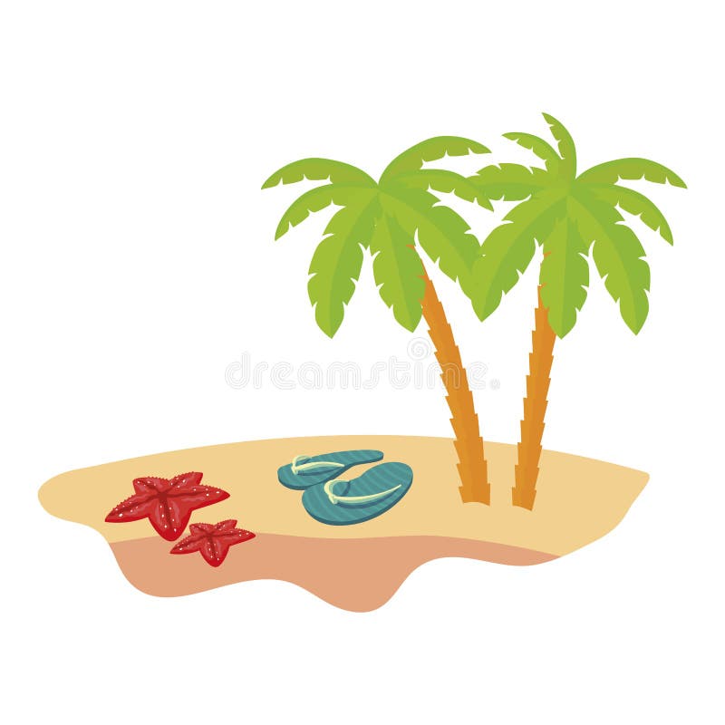 Summer Beach Scene with Tree Palms and Flip Flops Stock Illustration ...