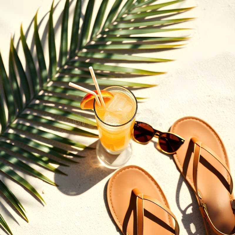 Summer Beach Scenes with Beach Essentials. Tropical Vacation ...