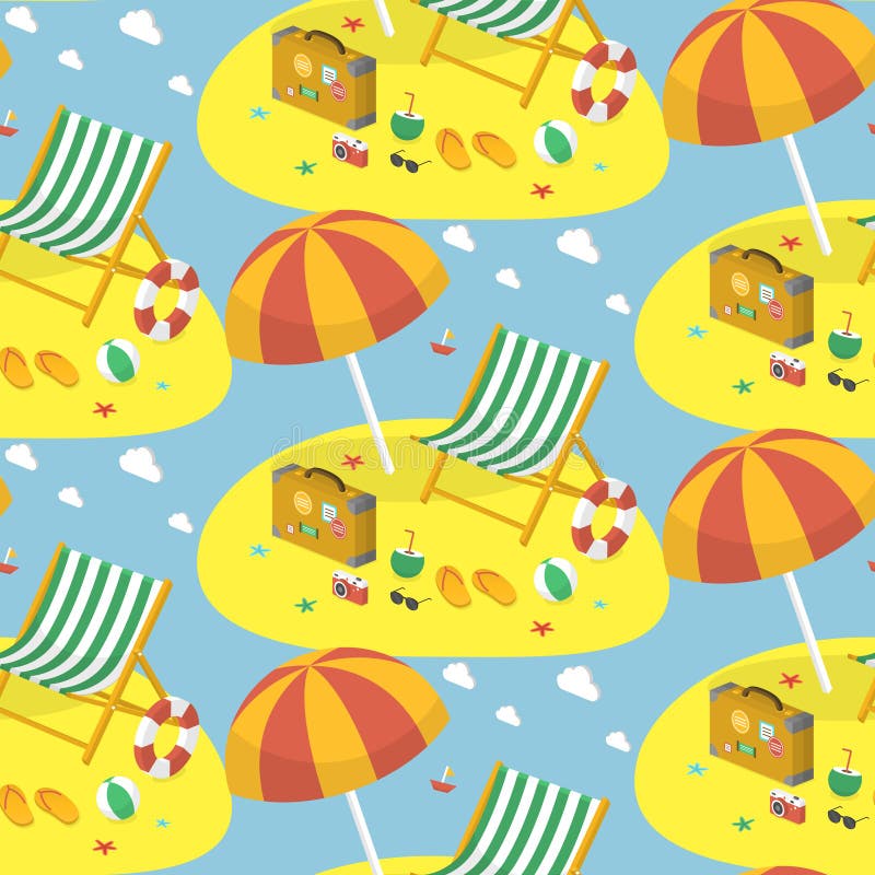 Summer Beach Seamless Pattern Stock Illustration - Illustration of ...