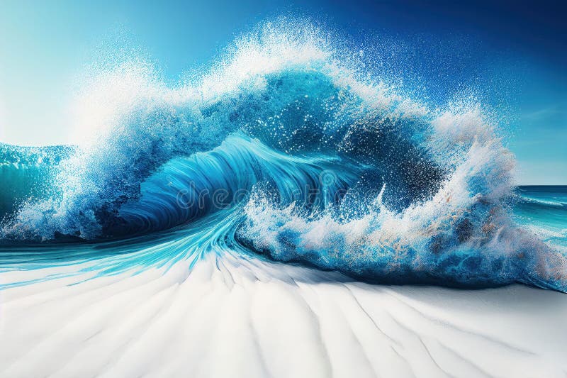 Summer Beach Seascape and Sea Wave Runs Over the Sandy Shore Created ...