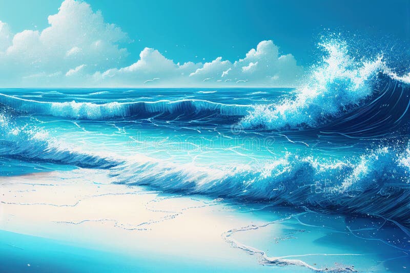 Summer Beach Seascape and Sea Wave Runs Over the Sandy Shore Created ...